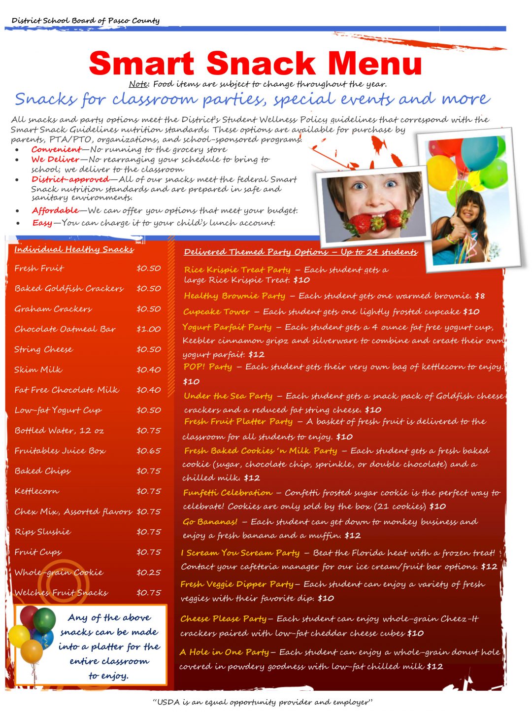 Healthy Treats for Classroom Parties! | Food and Nutrition Services